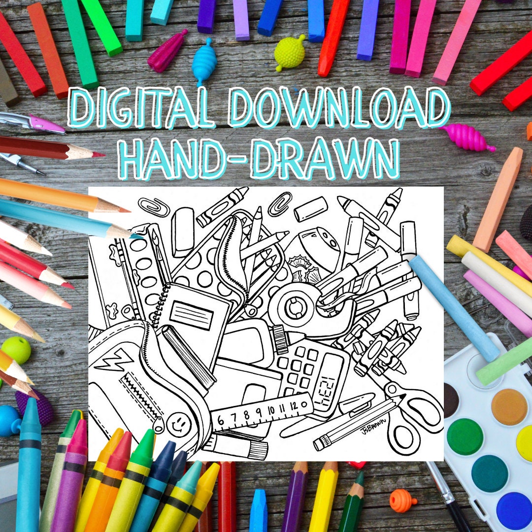 Back to School Coloring Page -school Supplies Color Sheet -spilling ...