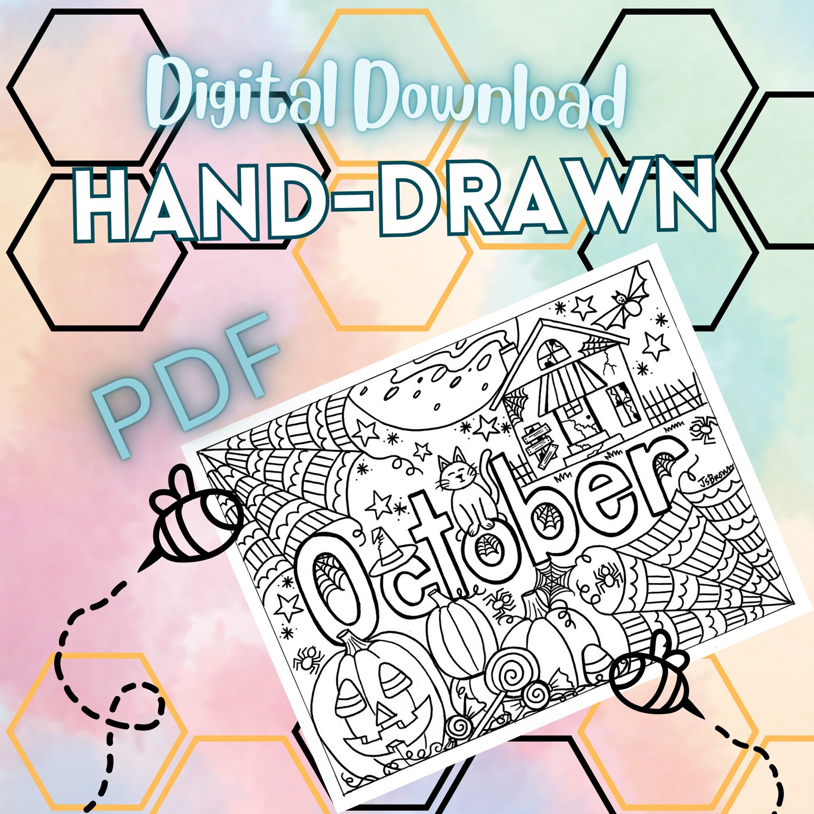 October Printable Coloring Page - Hand-drawn October Coloring Page ...