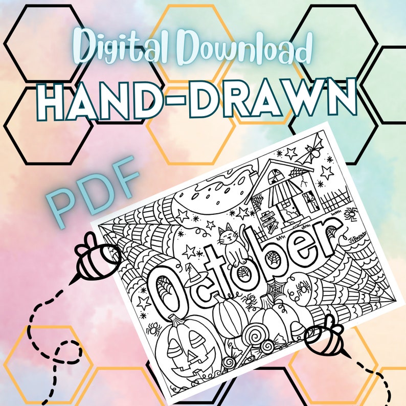 October Printable Coloring Page - Hand-drawn October Coloring Page ...