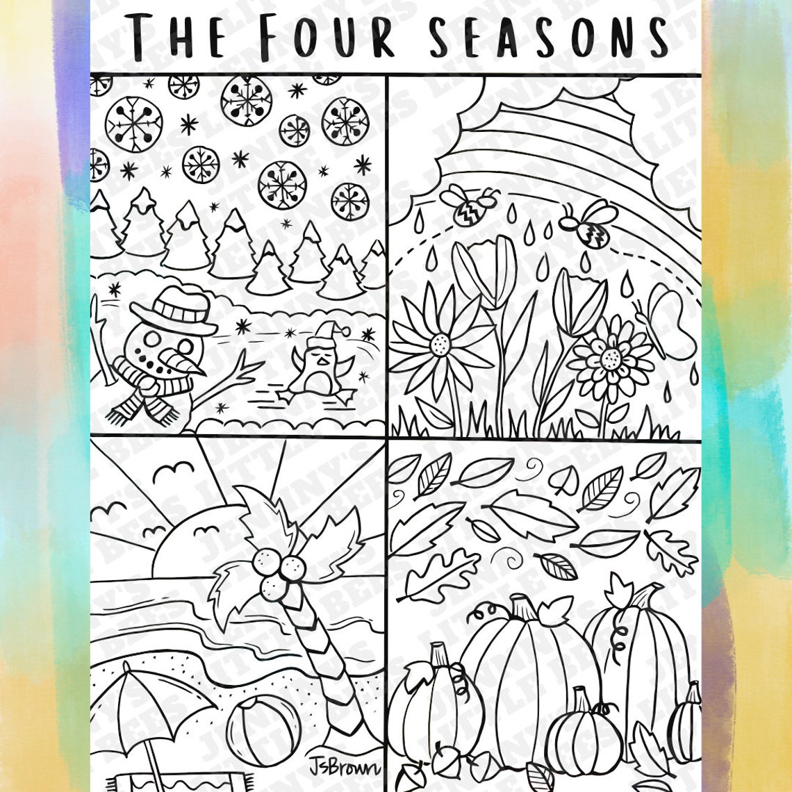 The Four Seasons Coloring Page -seasons Color Sheet -winter -spring ...