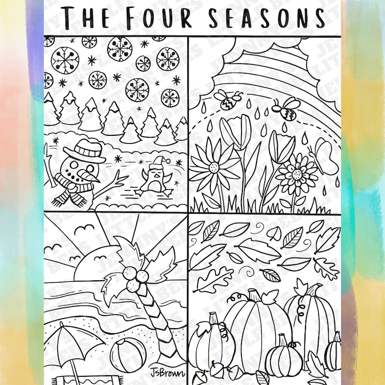 The Four Seasons Coloring Page -seasons Color Sheet -winter -spring ...