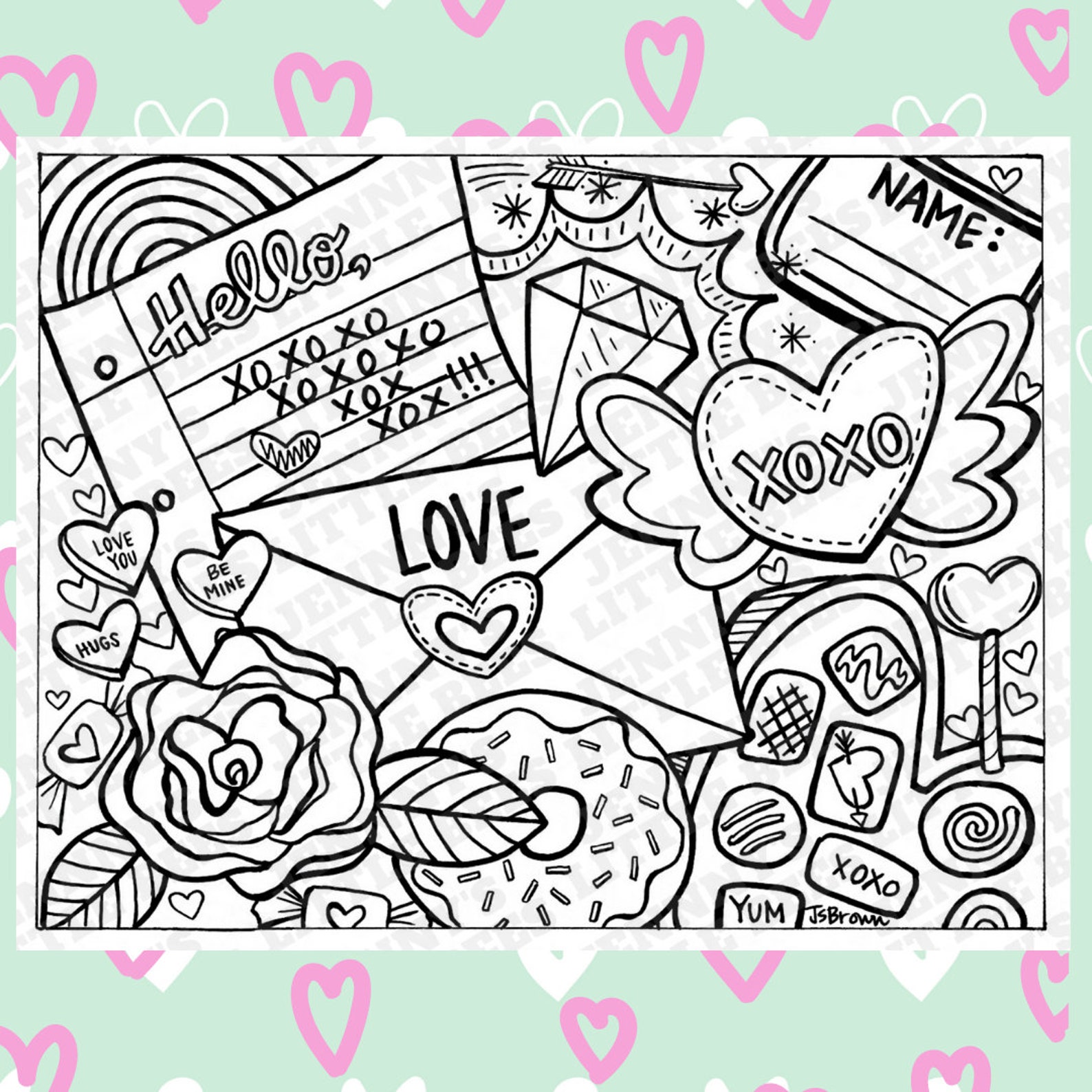 Valentine Doodles Coloring Page -original Coloring Page- Hand-drawn ...