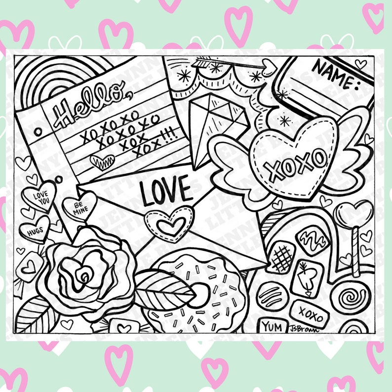 Valentine Doodles Coloring Page -original Coloring Page- Hand-drawn ...