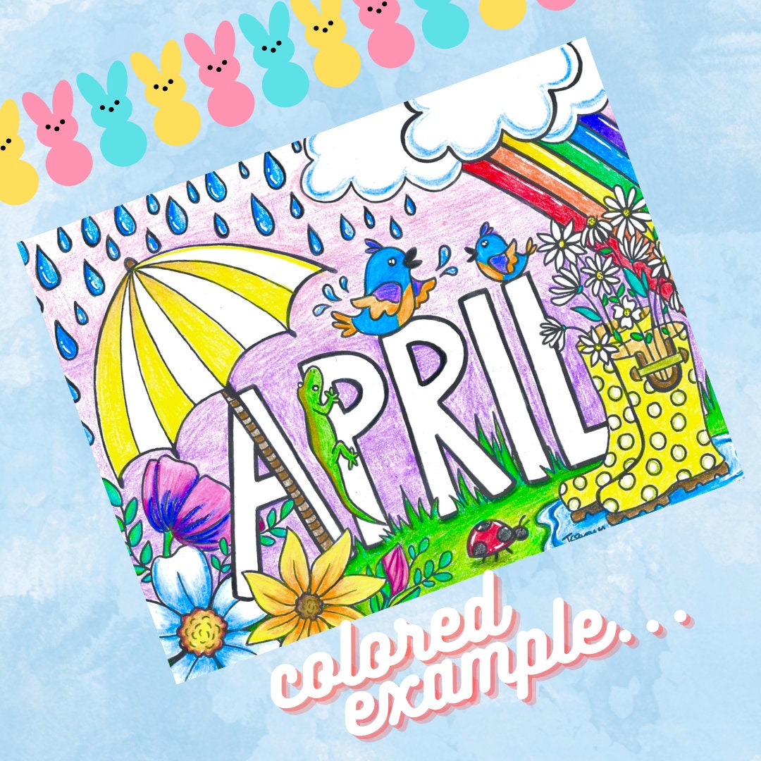 April Printable Coloring Page - Hand-drawn April Coloring Page - Month ...
