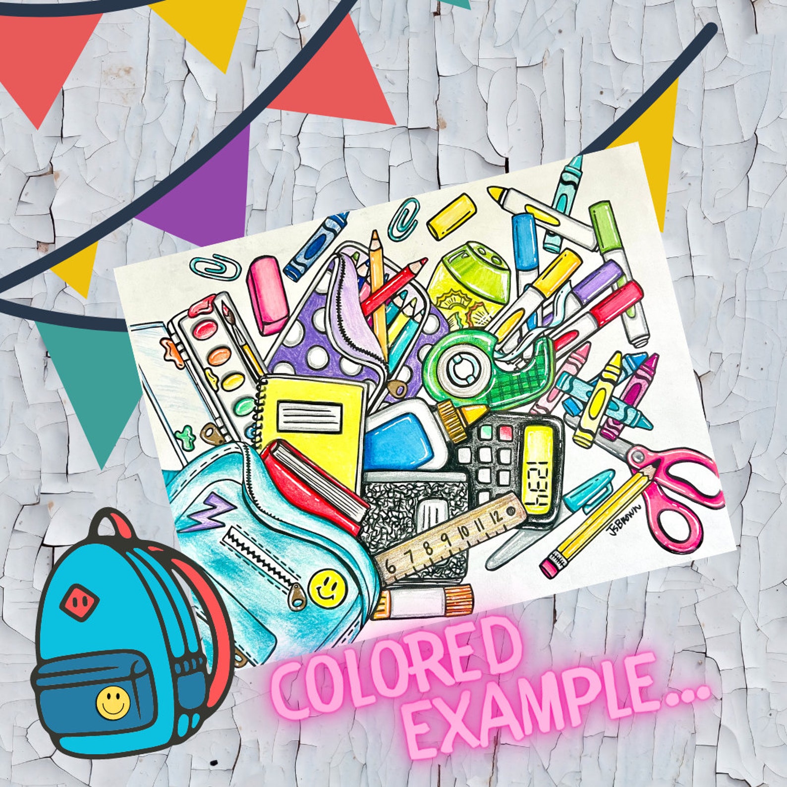 Back to School Coloring Page -school Supplies Color Sheet -spilling ...