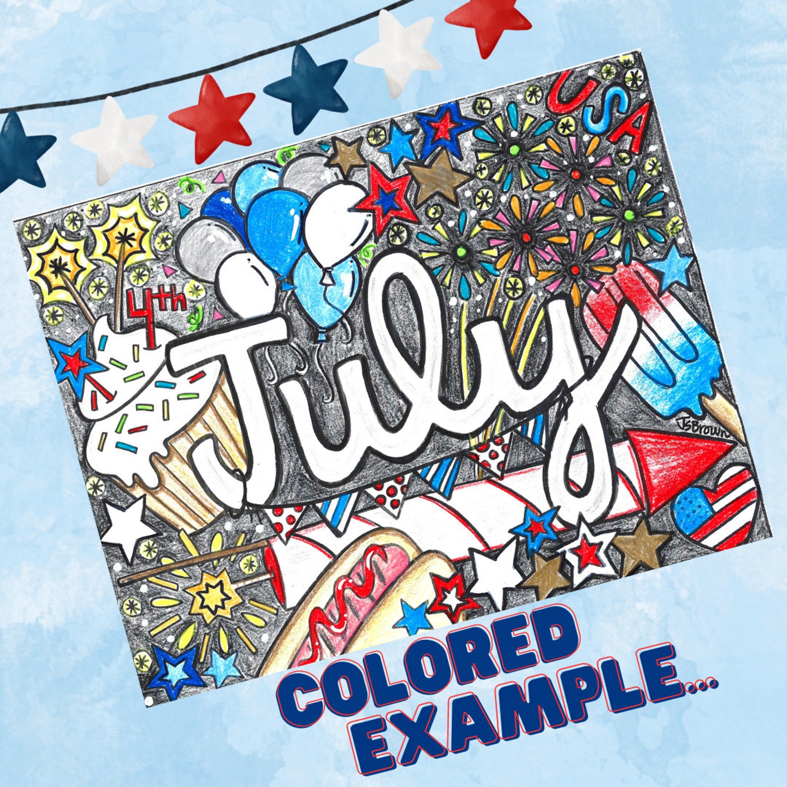 July Printable Coloring Page - Hand-drawn July Coloring Page - Month ...