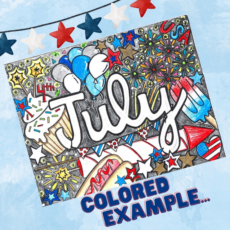 July Printable Coloring Page - Hand-drawn July Coloring Page - Month ...