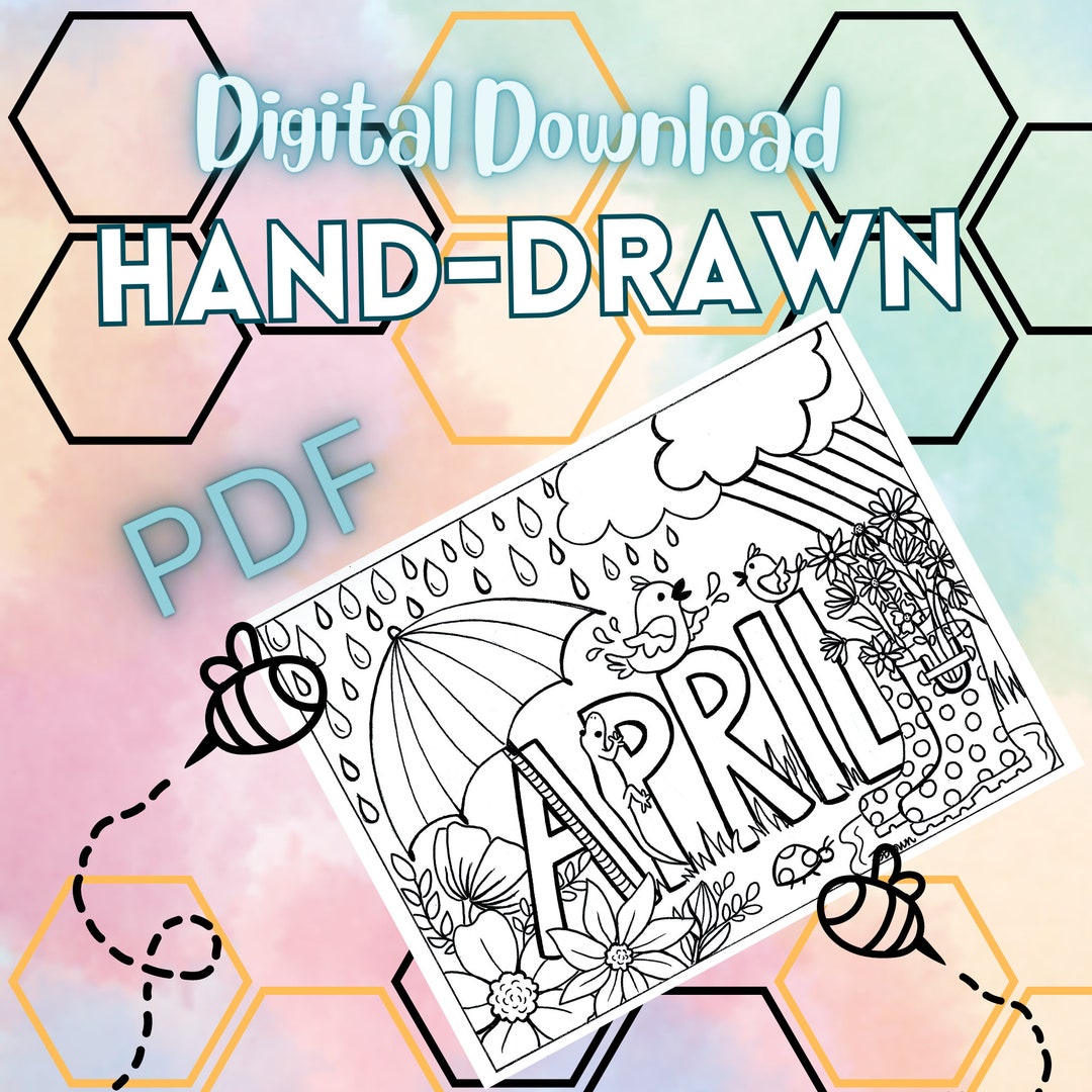 April Printable Coloring Page Hand-drawn April Coloring Page Month ...