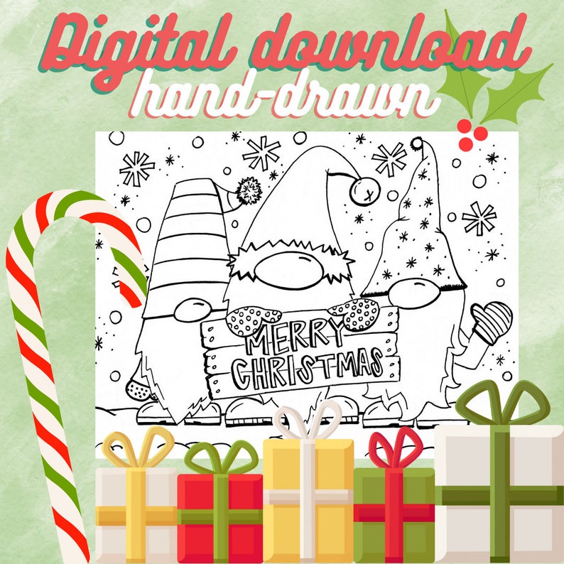 Gnome Merry Christmas -christmas Coloring Page -seasonal Coloring Page ...