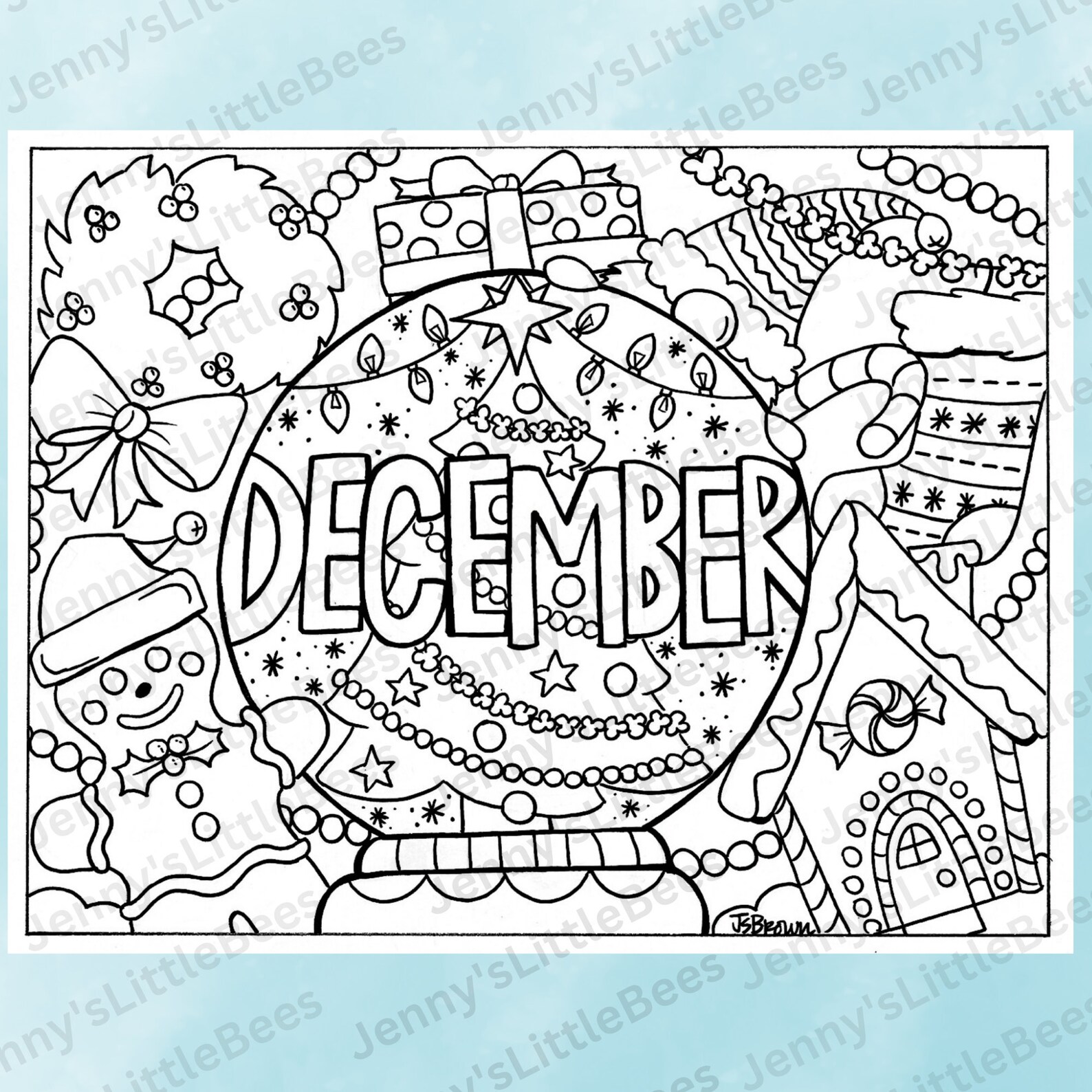 December Printable Coloring Page- Hand-drawn December Coloring Page ...