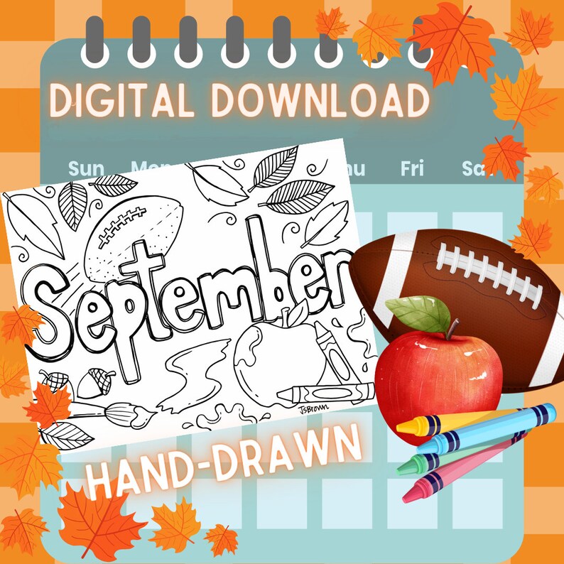 September Coloring Page -hand-drawn September Color Sheet -month Color ...
