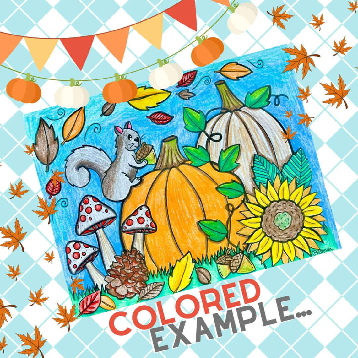 Fall Themed Coloring Page -fall Color Sheet -nature Coloring Page ...