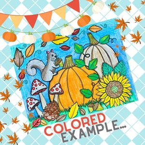 Fall Themed Coloring Page -fall Color Sheet -nature Coloring Page ...