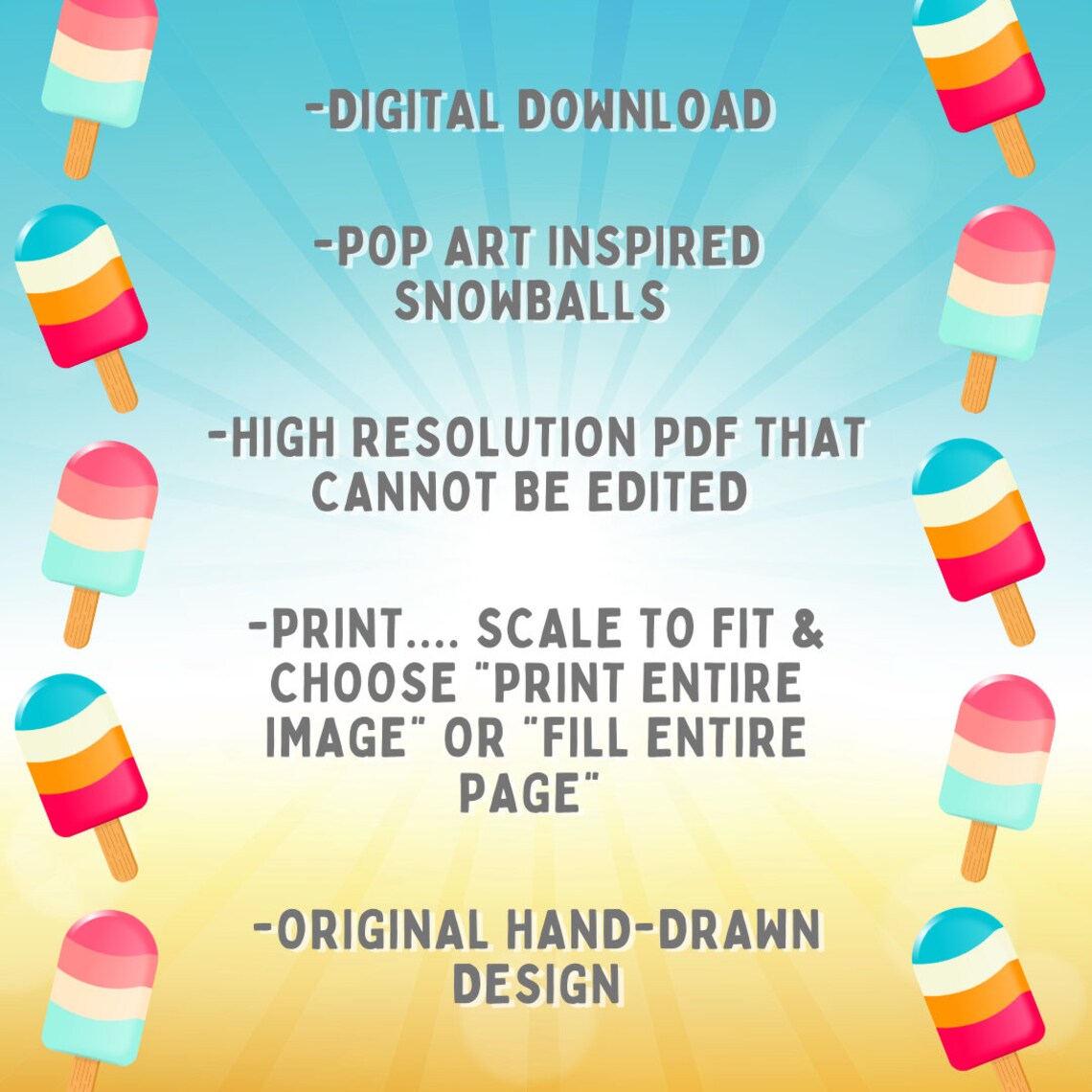 Pop Art Snowball Coloring Sheet -summer Coloring Page -original Hand ...
