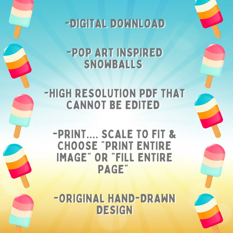 Pop Art Snowball Coloring Sheet -summer Coloring Page -original Hand ...