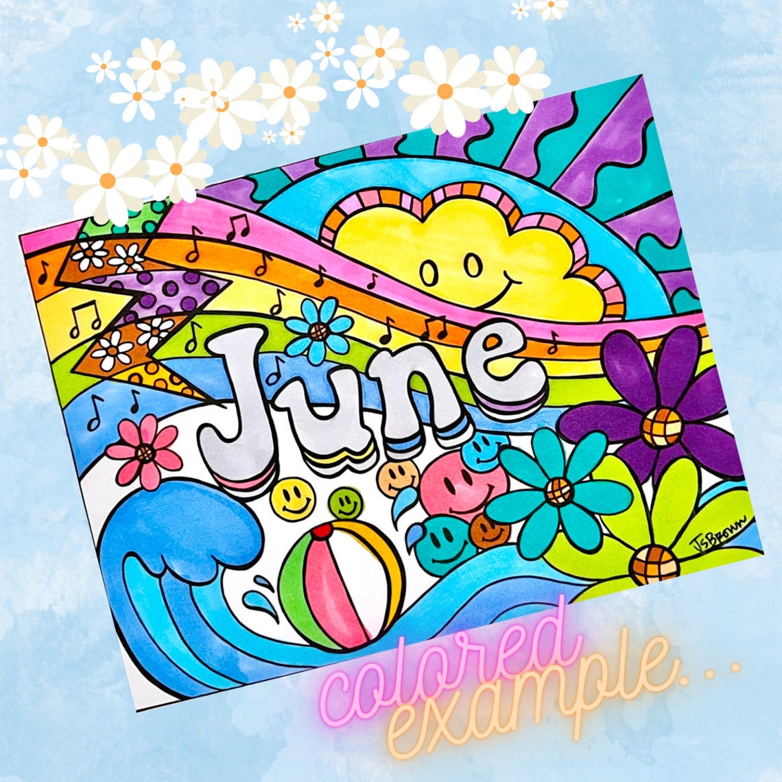 June Printable Coloring Page - Hand-drawn June Coloring Page - Month ...