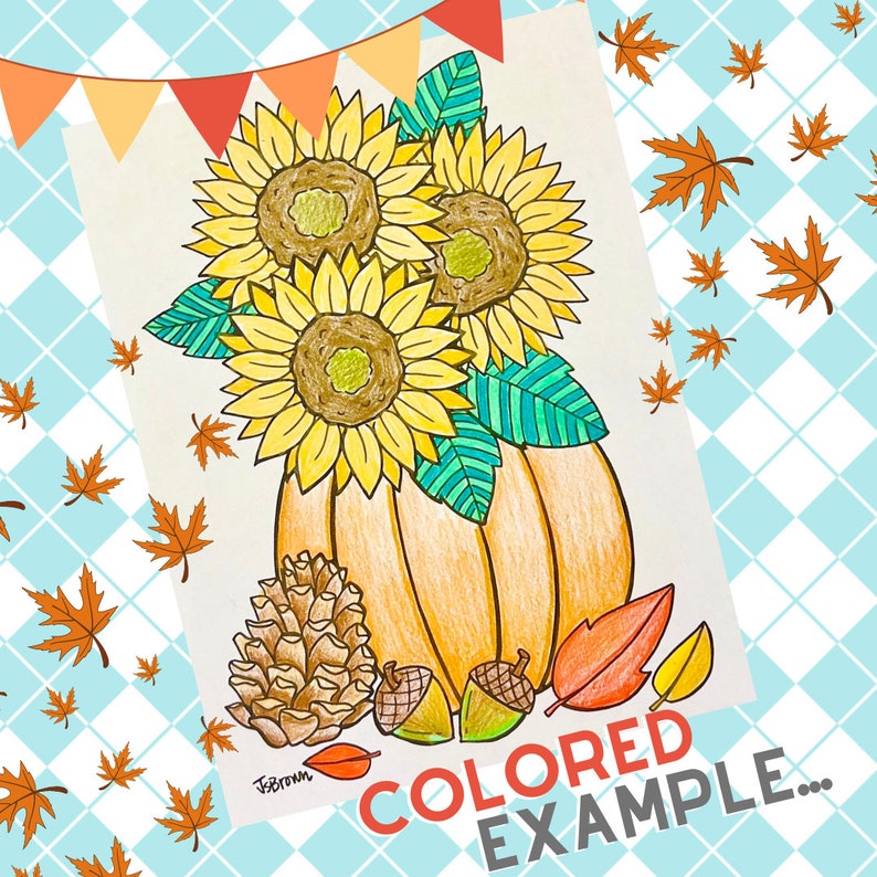 Fall Coloring Page -sunflowers Coloring Page -seasonal Color Sheet ...