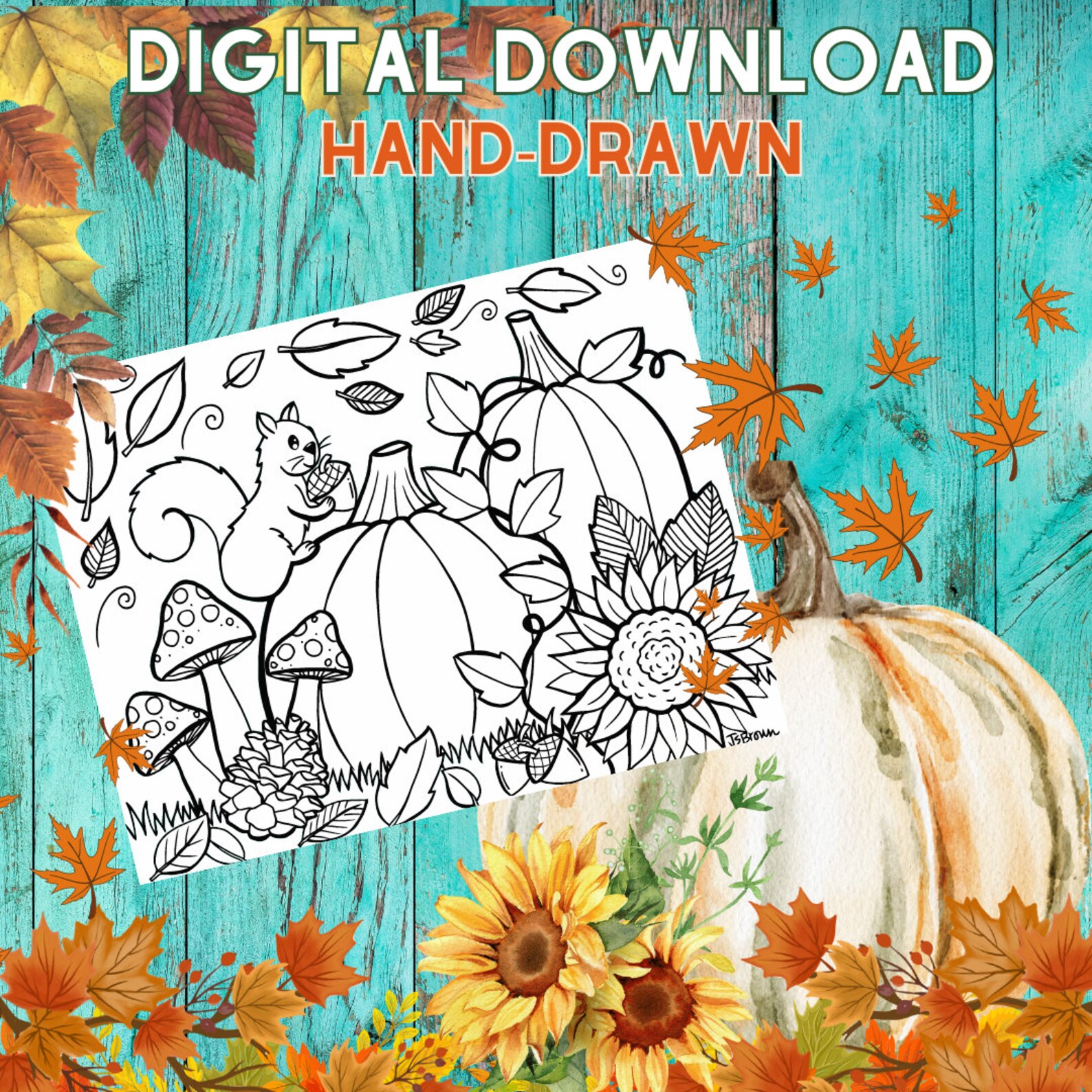 Fall Themed Coloring Page -fall Color Sheet -nature Coloring Page ...
