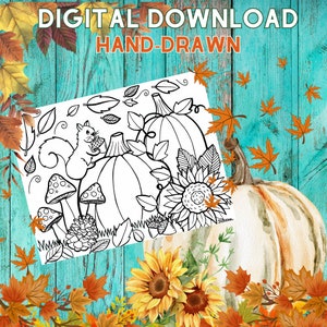 Fall Themed Coloring Page -fall Color Sheet -nature Coloring Page ...