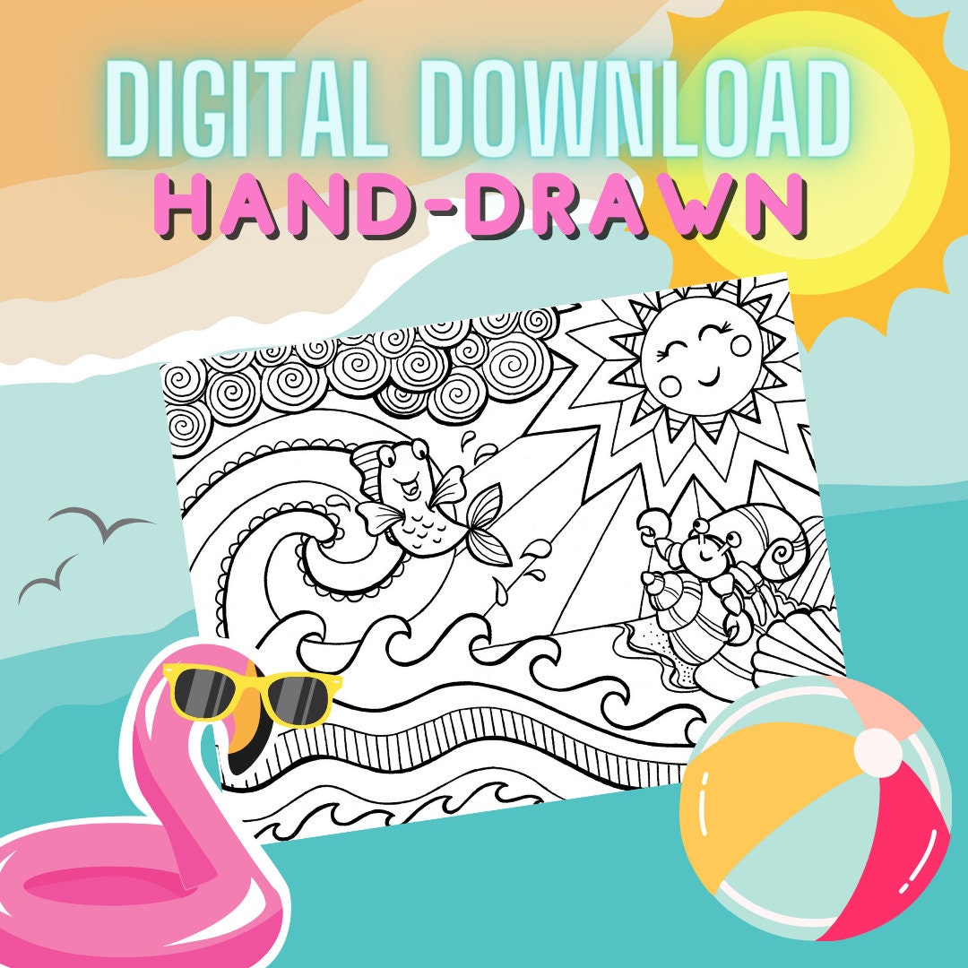 Sea Creatures -summer Coloring Page -summer Color Sheet -seasonal ...
