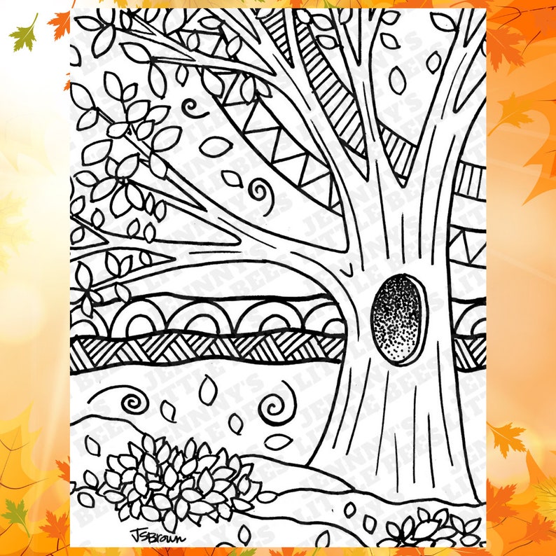 Fall Tree Coloring Page -fall Color Sheet -detailed Fall Tree Coloring ...