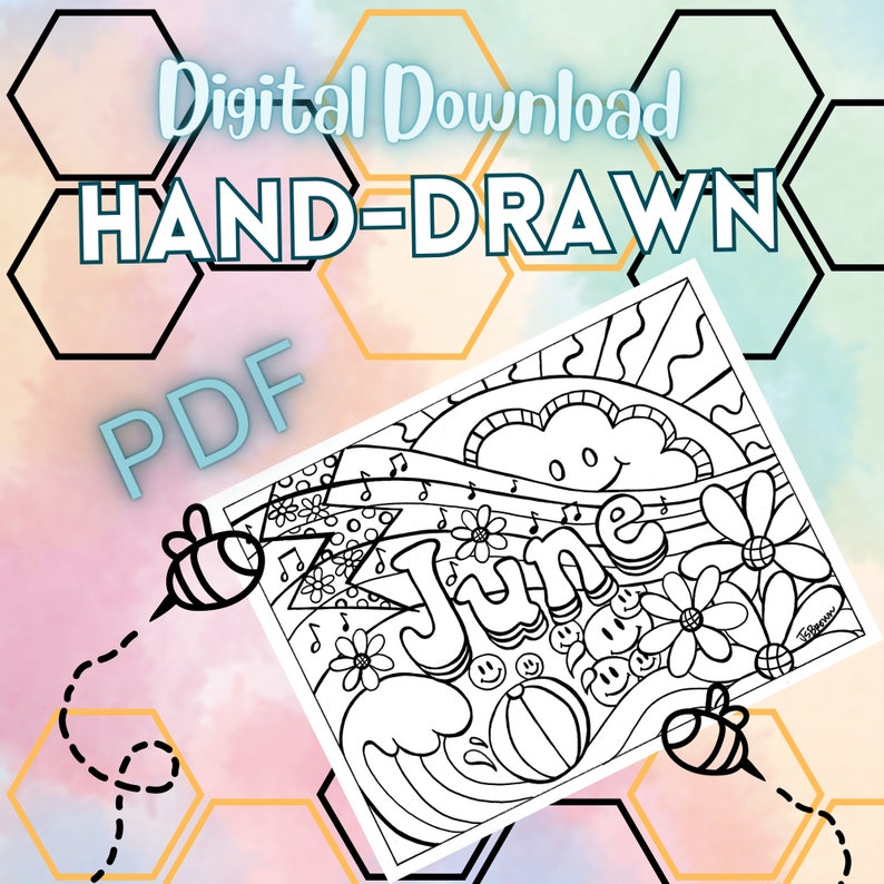 June Printable Coloring Page - Hand-drawn June Coloring Page - Month ...
