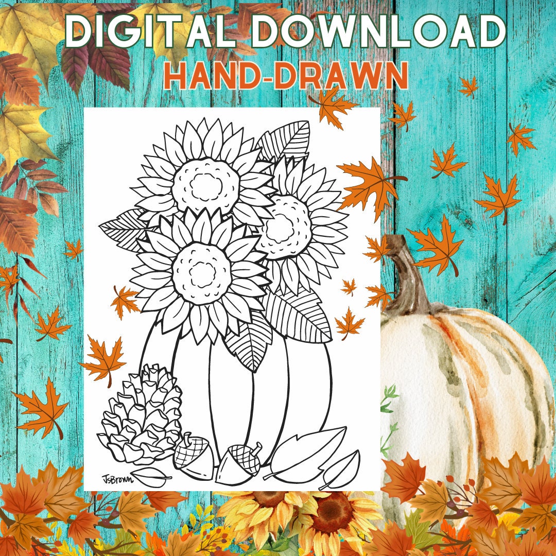 Fall Coloring Page -sunflowers Coloring Page -seasonal Color Sheet ...