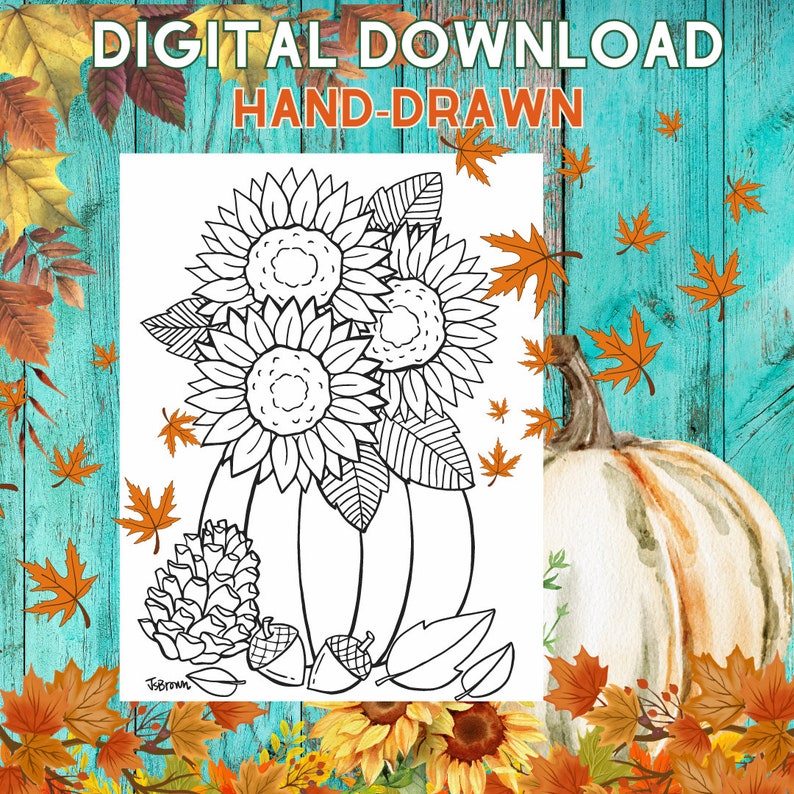 Fall Coloring Page sunflowers Coloring Page seasonal Color - Etsy