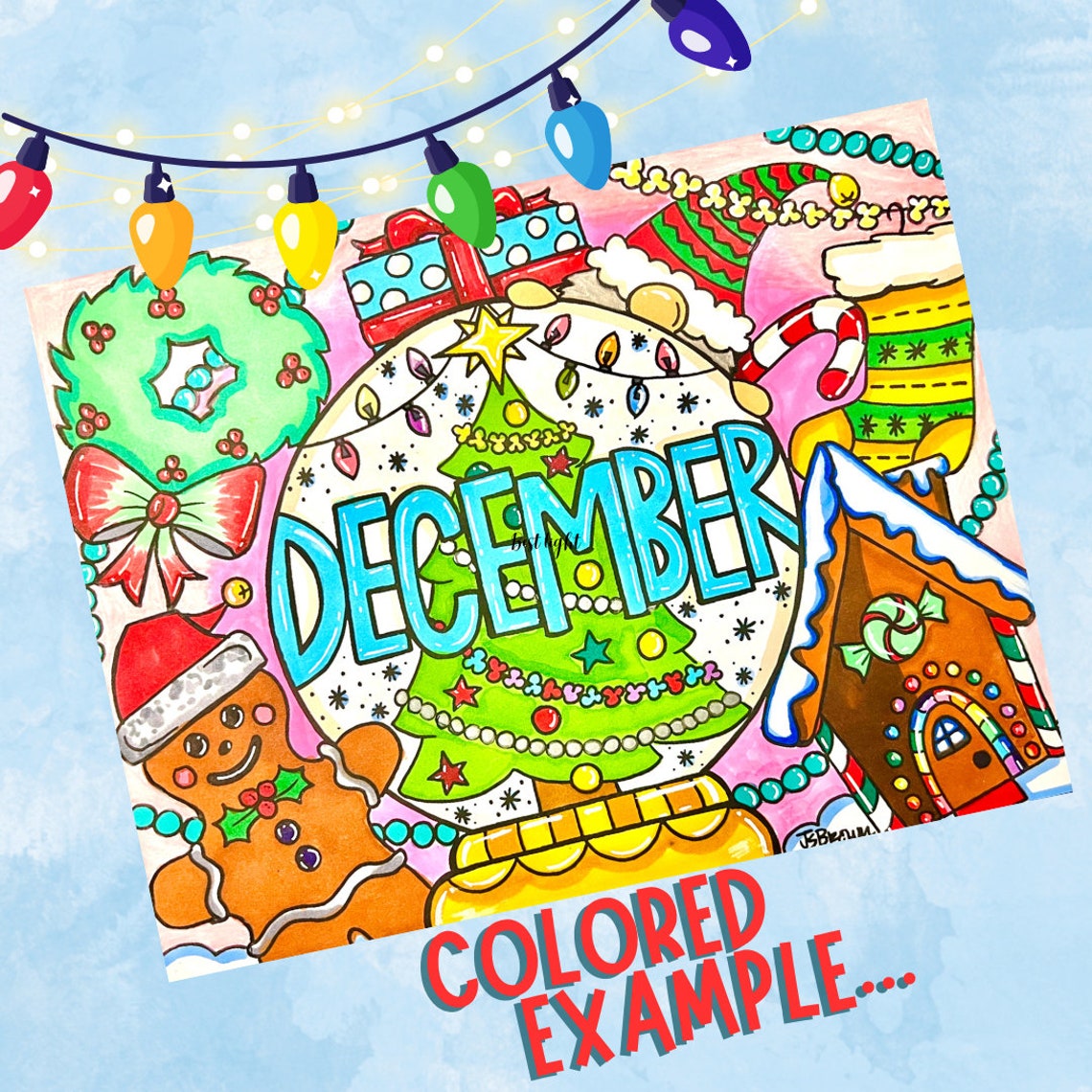 December Printable Coloring Page Hand-drawn December Coloring Page ...