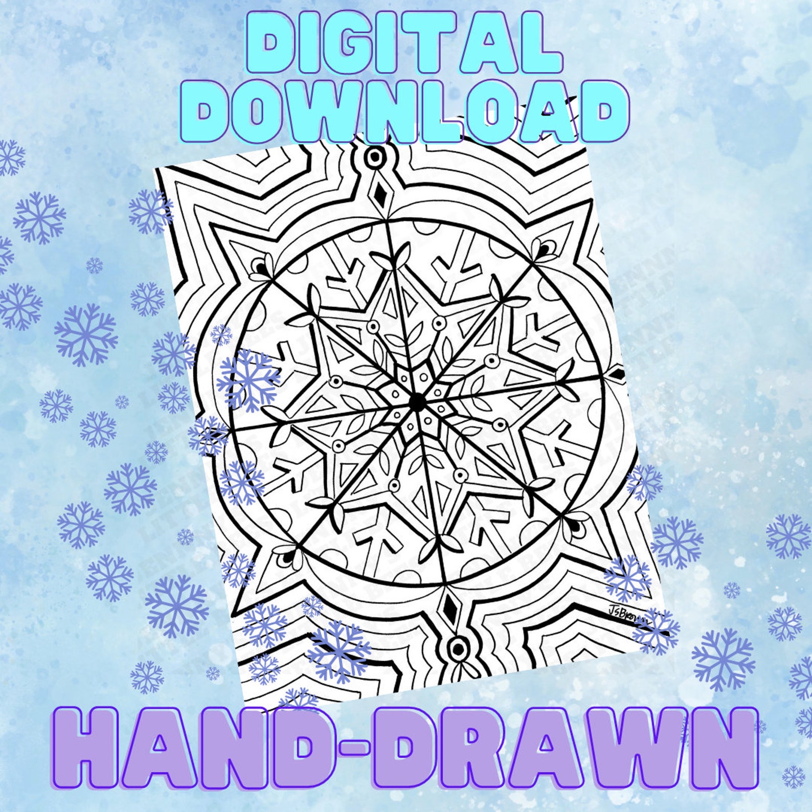 Snowflake Zentangle -winter Snowflake -winter Coloring Page -hand-drawn ...