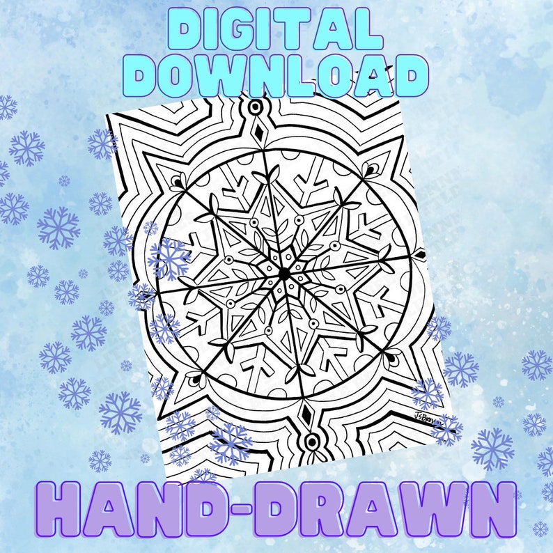 Snowflake Zentangle -winter Snowflake -winter Coloring Page -hand-drawn ...