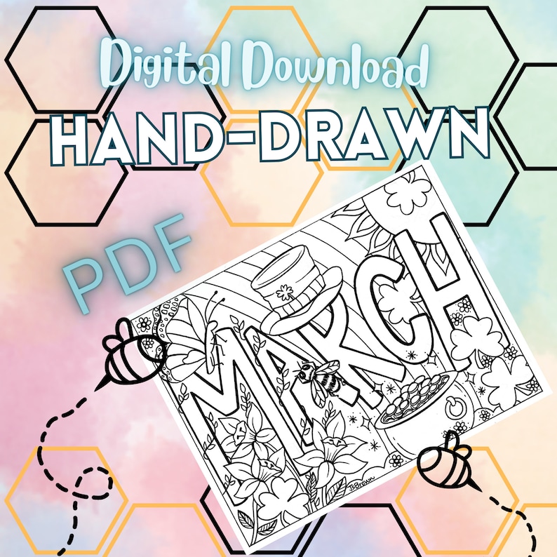 March Printable Coloring Page - Hand-drawn March Coloring Page - Month ...