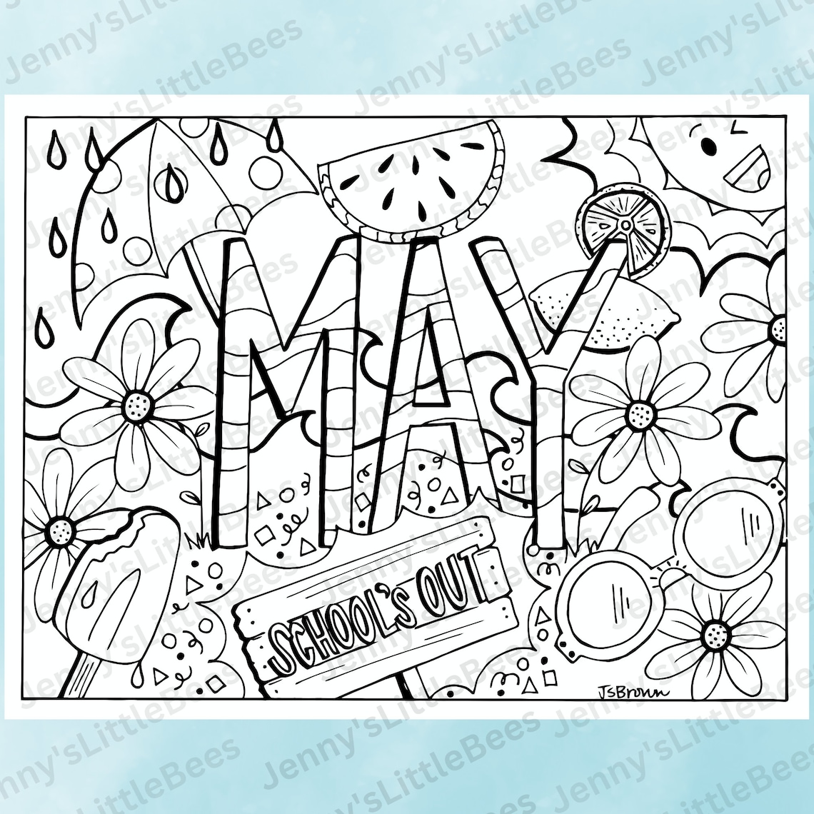 May Printable Coloring Page - Hand-drawn May Coloring Page - Month ...