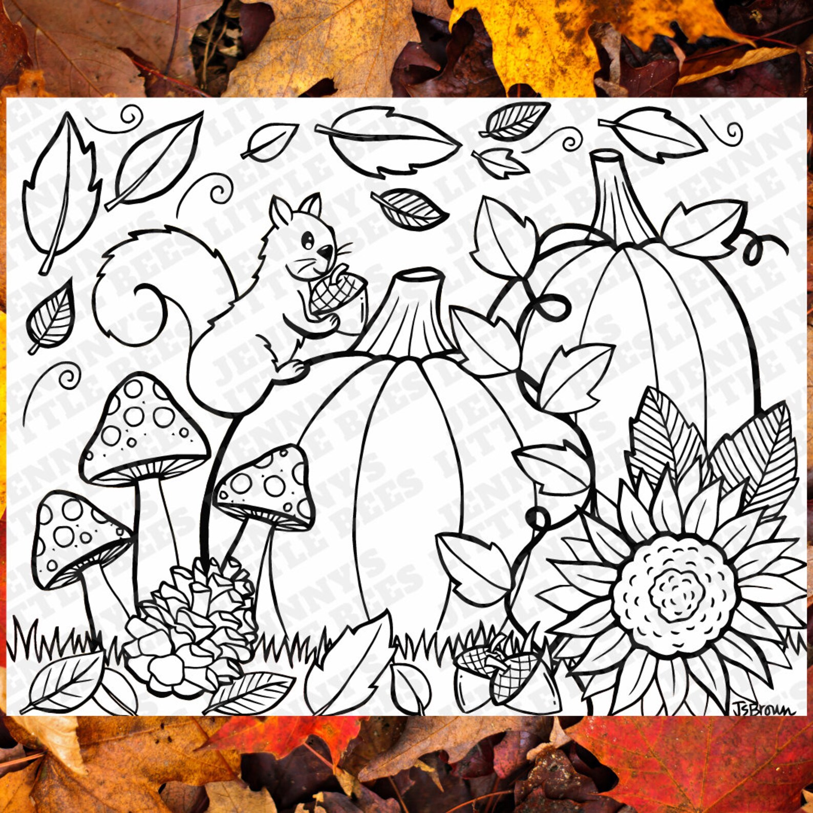 Fall Themed Coloring Page -fall Color Sheet -nature Coloring Page ...