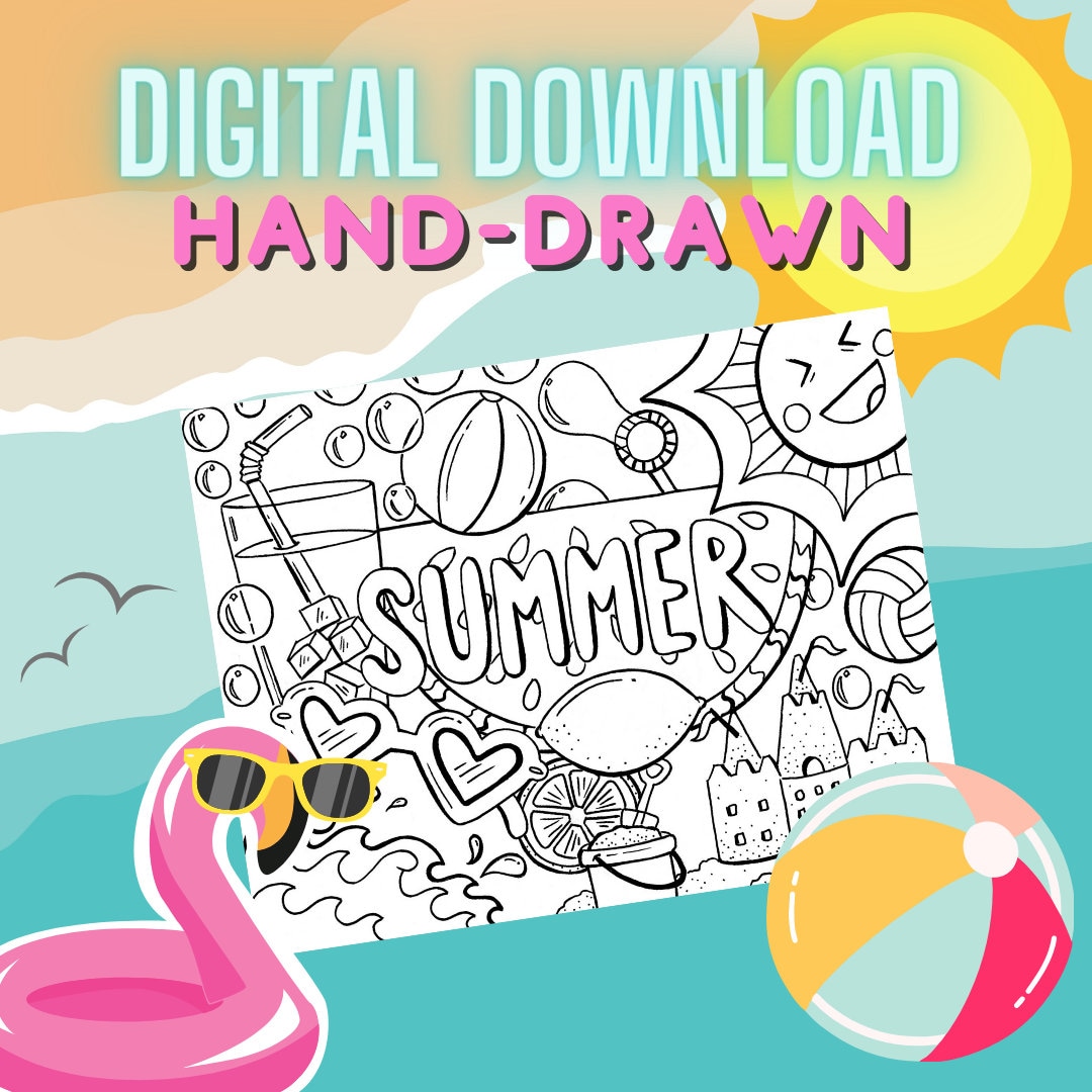 Summer Coloring Page -summer Color Sheet -seasonal Coloring Page -cute ...