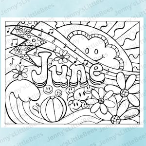 June Printable Coloring Page - Hand-drawn June Coloring Page - Month ...