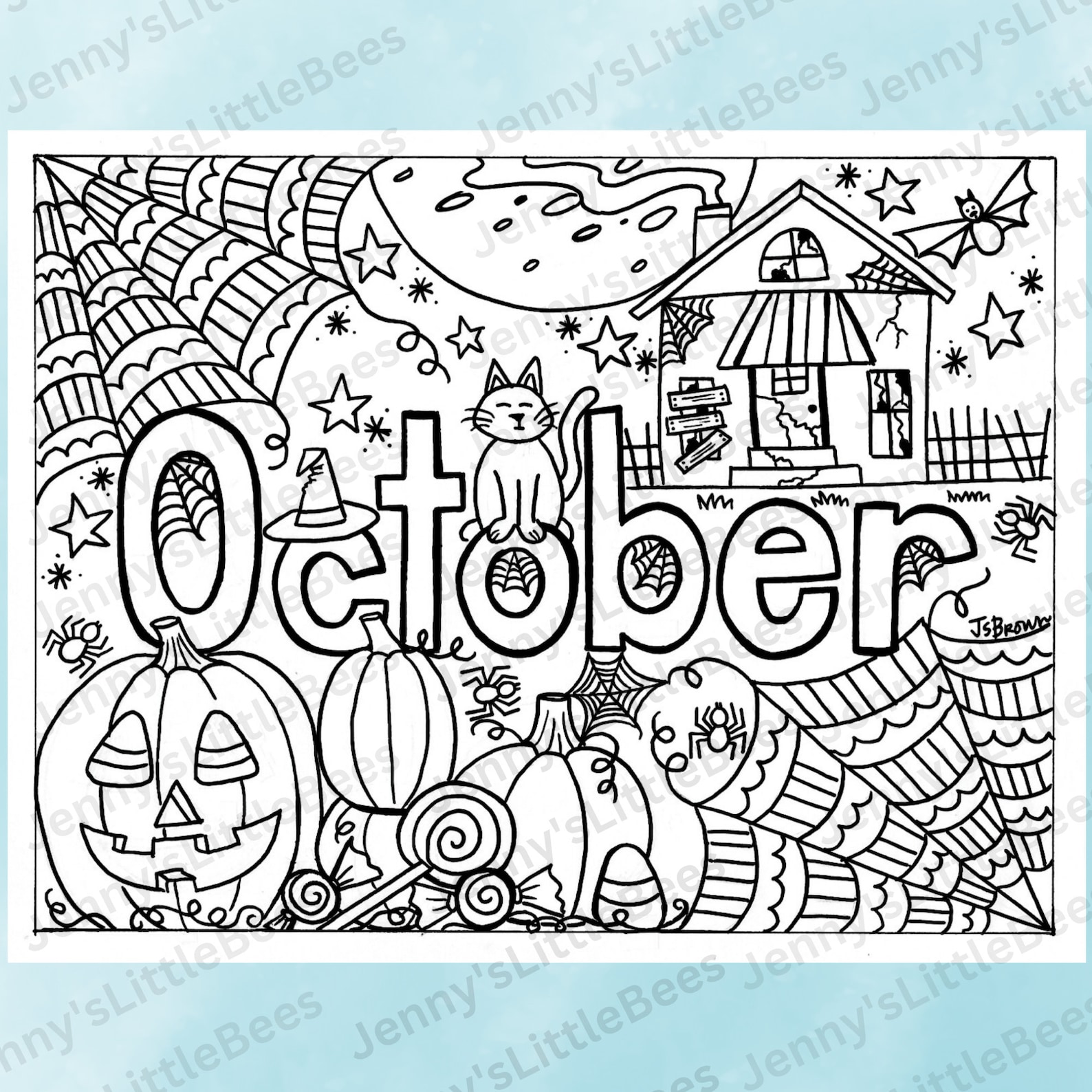 October Printable Coloring Page - Hand-drawn October Coloring Page ...