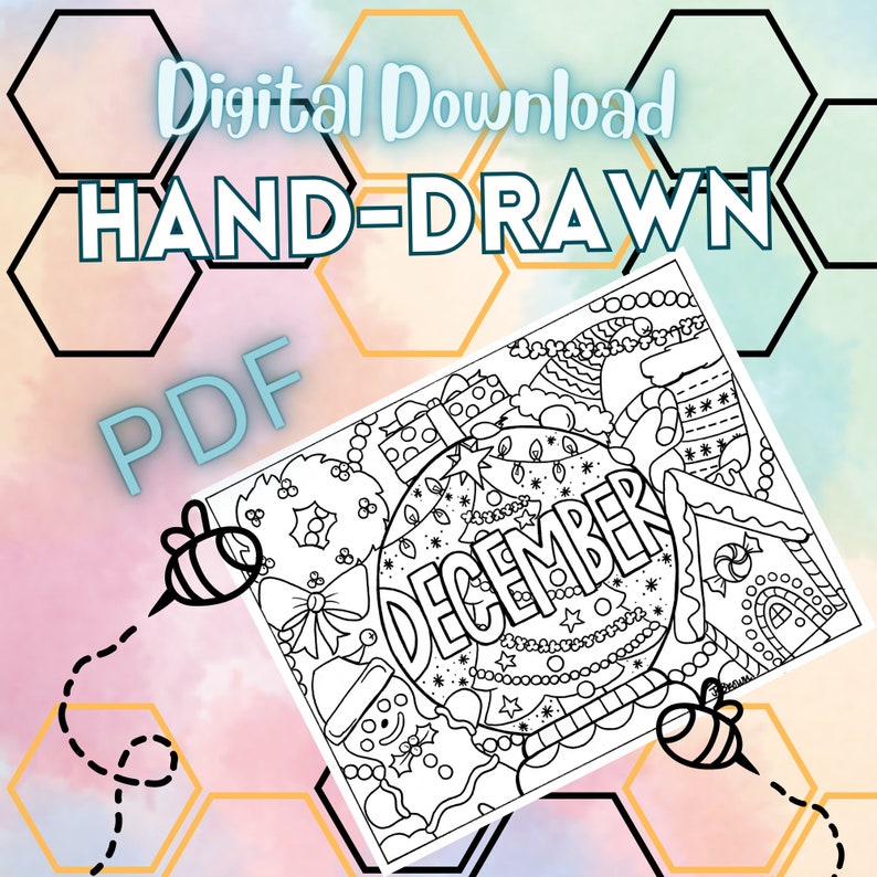 December Printable Coloring Page- Hand-drawn December Coloring Page ...