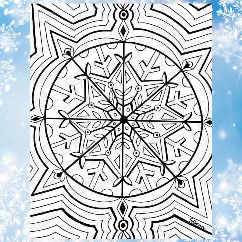 Snowflake Zentangle -winter Snowflake -winter Coloring Page -hand-drawn ...