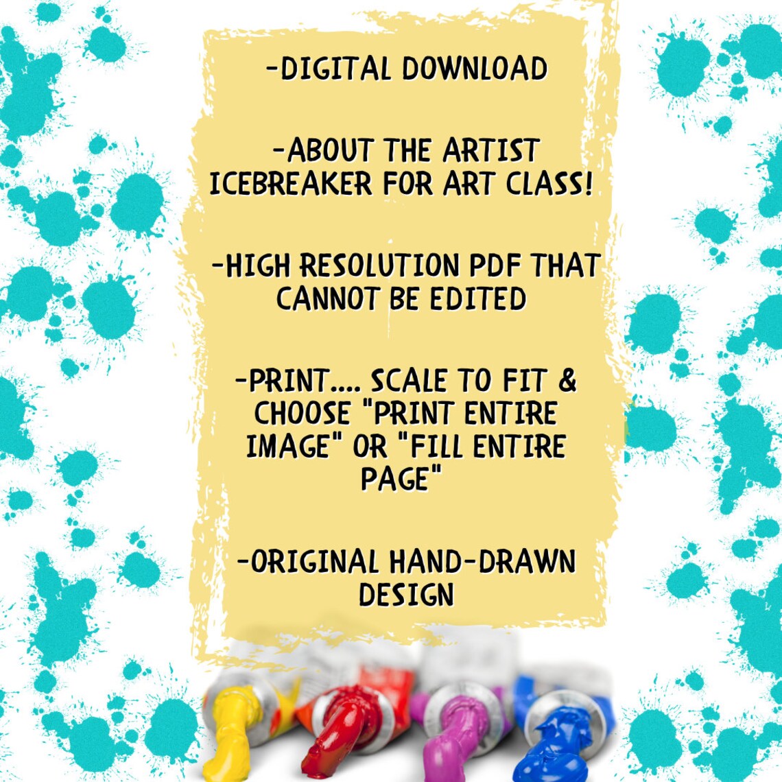 About the Artist Worksheet -art Icebreaker -class Icebreaker -art ...