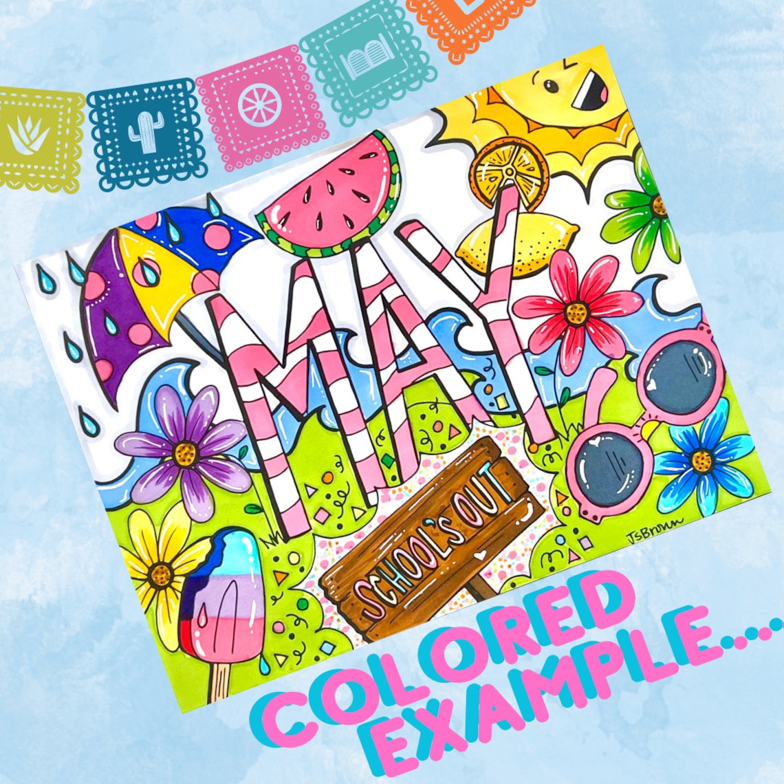 May Printable Coloring Page - Hand-drawn May Coloring Page - Month ...