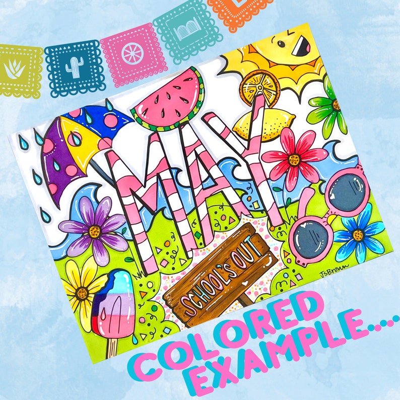 May Printable Coloring Page - Hand-drawn May Coloring Page - Month ...