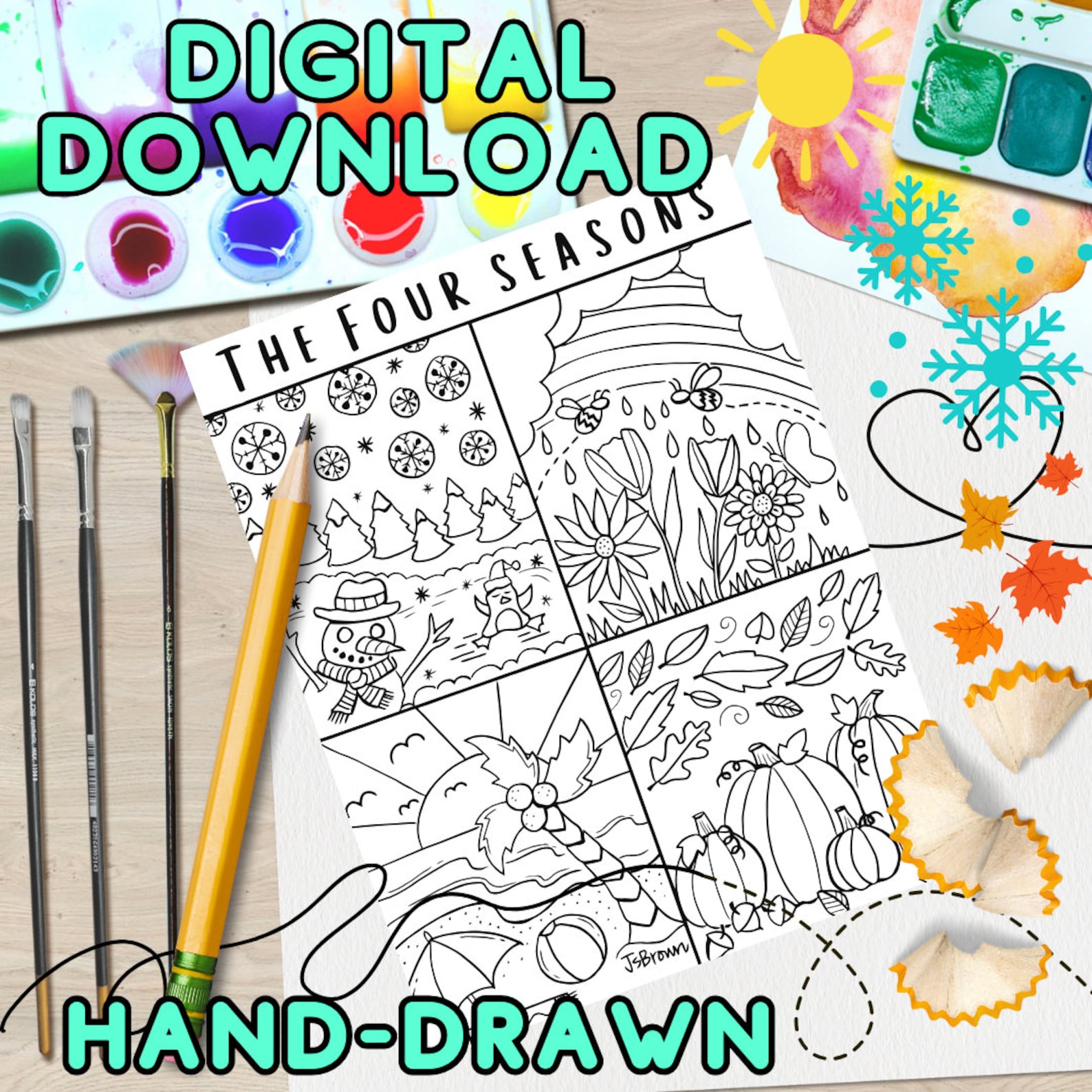 The Four Seasons Coloring Page -seasons Color Sheet -winter -spring ...