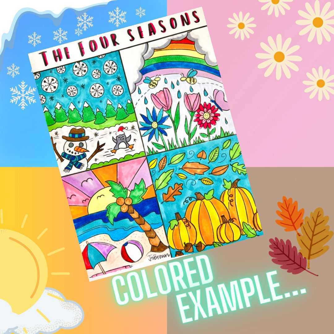 The Four Seasons Coloring Page -seasons Color Sheet -winter -spring ...