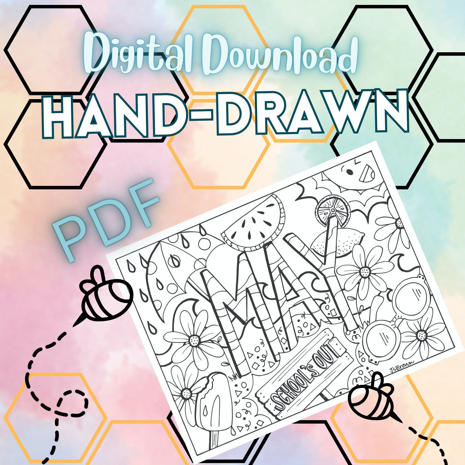 May Printable Coloring Page - Hand-drawn May Coloring Page - Month ...