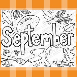 September Coloring Page -hand-drawn September Color Sheet -month Color ...