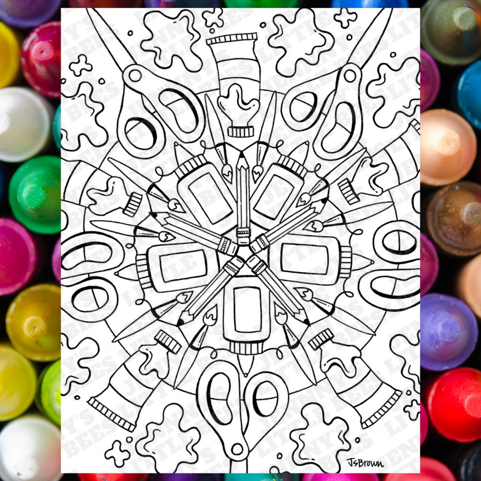 Art Supplies Mandala Color Sheet -mandala Coloring Page -art Supplies ...