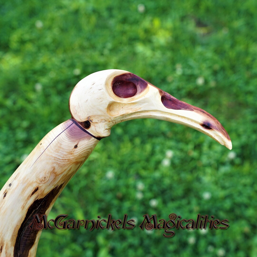 Red Cedar Walking Stick With Hand Carved Raven Skull/ Mcgarnickels ...