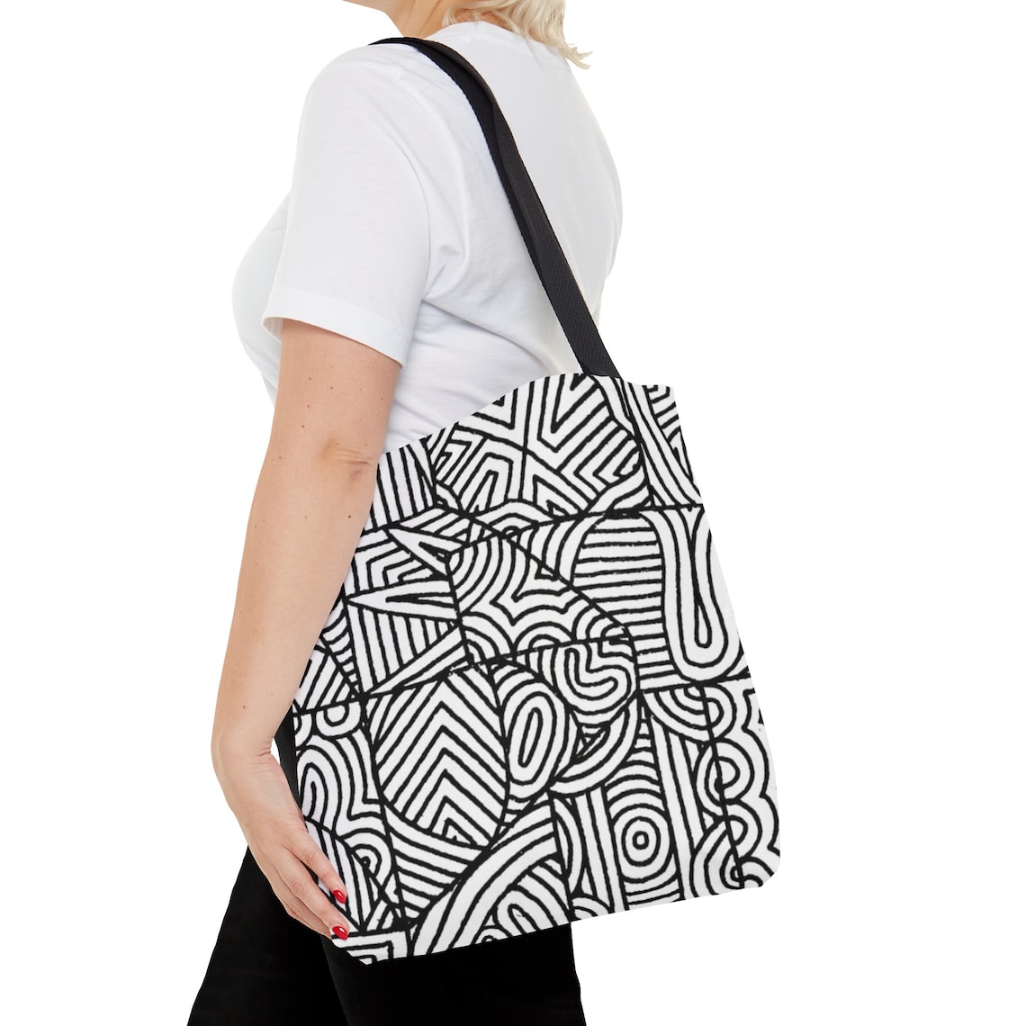 Unique Patterned Tote Bag, Black and White Designed Tote Bag, Small ...