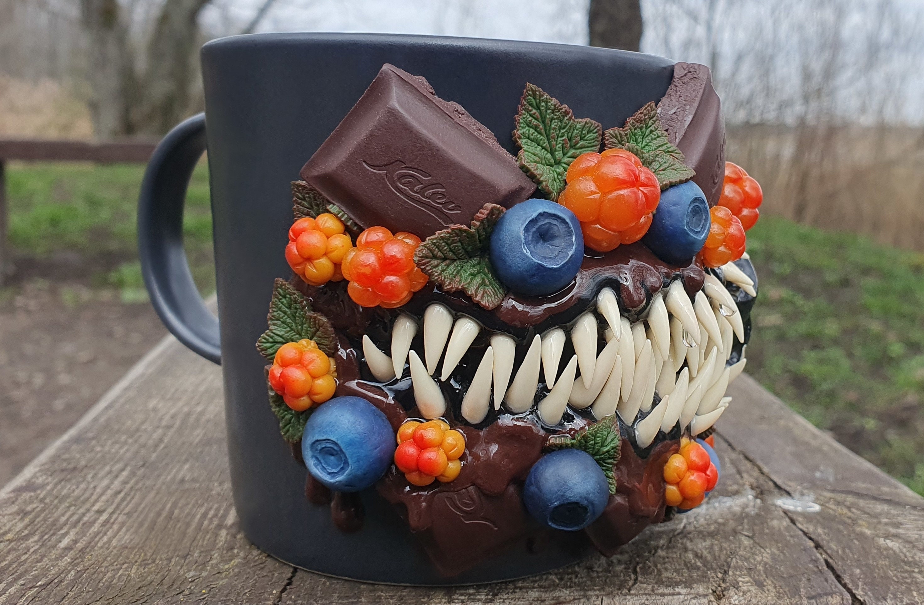 Mimic Polymer Clay Coffe Tea Mug 3D Halloween Gift Cloudberry Chocolate ...
